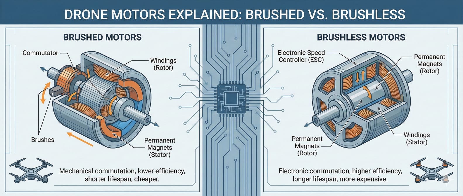 Drone Motors Explained: Brushed vs Brushless - FlapOne Aviation Blog